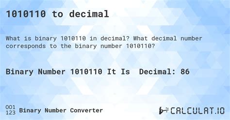 1010110 To Decimal Calculatio