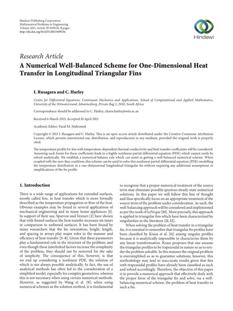 PDF A Numerical Well Balanced Scheme For One Dimensional Heat Transfer In Longitudinal