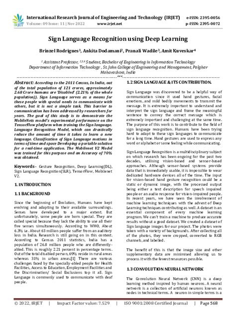 Pdf Sign Language Recognition Using Deep Learning