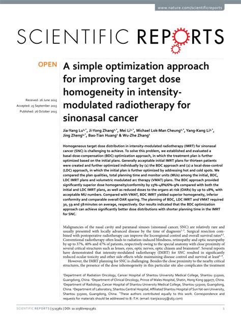 Pdf A Simple Optimization Approach For Improving Target Dose Homogeneity In Intensity