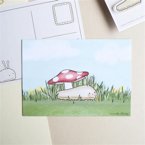 Cute Kawaii Toadstool Art Print Small Postcard Size Autumn Slug Wall Decor Cosy Gamer Desk Set
