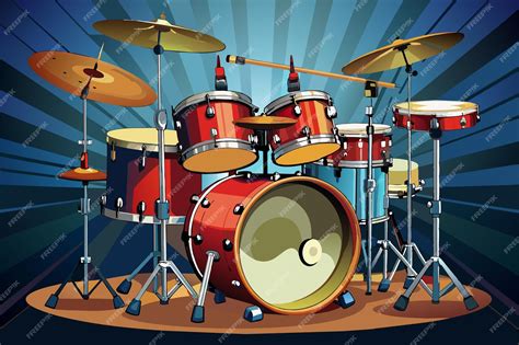 드럼 세트와 함께 드럼 세트의 만화 그림 프리미엄 Ai 생성 벡터
