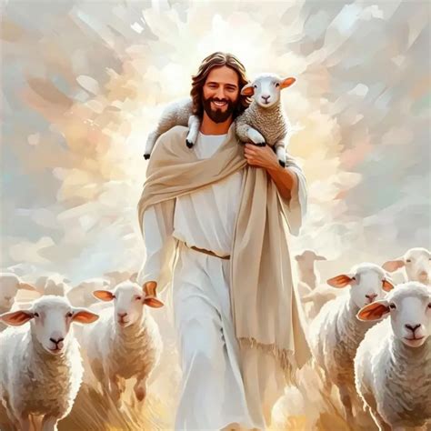 Good Shepherd Jesus Rescues Lamb Digital Christian Art Jesus And