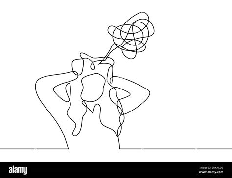 Sad Unhappy Young Woman Continuous Line Drawing Psychology Problem