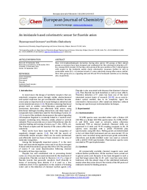 Pdf An Imidazole Based Colorimetric Sensor For Fluoride Anion