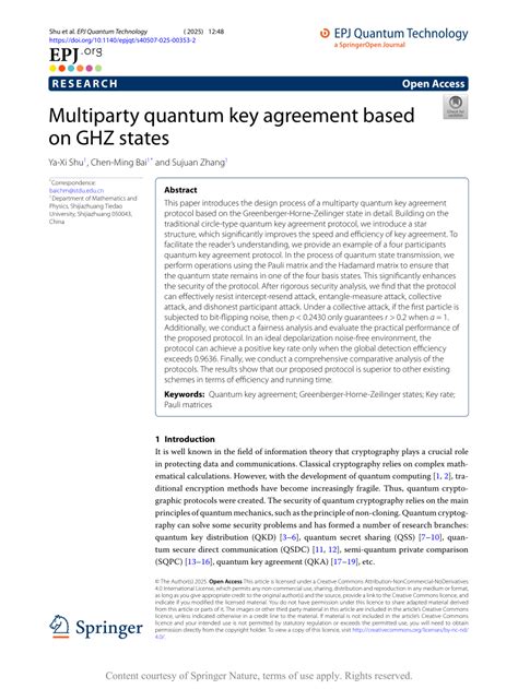Pdf Multiparty Quantum Key Agreement Based On Ghz States