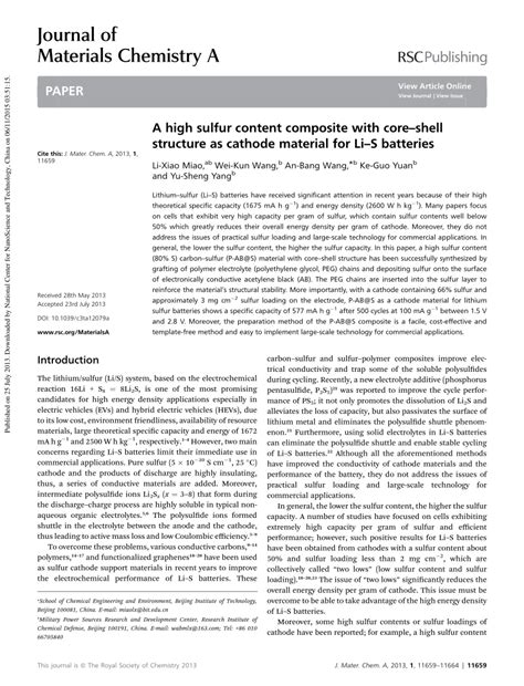Pdf A High Sulfur Content Composite With Core Shell Structure As Cathode Material For Li S