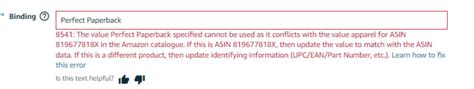 The Value Specified Cannot Be Used As It Conflicts With The Value UPCs