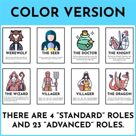 Printable Werewolf Game Cards In English Esl Or Theatre Acting Class