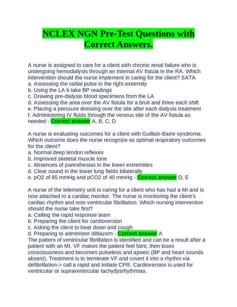 NCLEX NGN Pre Test Questions With Correct Answers Exams Nursing Docsity