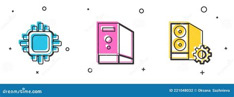Set Processor With Cpu Case Of Computer And Icon Vector Stock Vector Illustration Of Modern