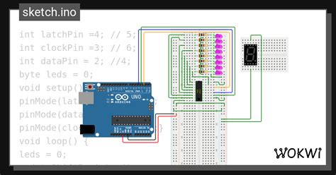 P027a Shift Register 74hc595 7 Segmentos Wokwi Esp32 Stm32 Arduino