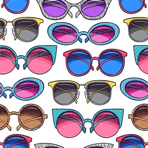 Premium Vector Seamless Background Of Cute Vintage Sunglasses Hand
