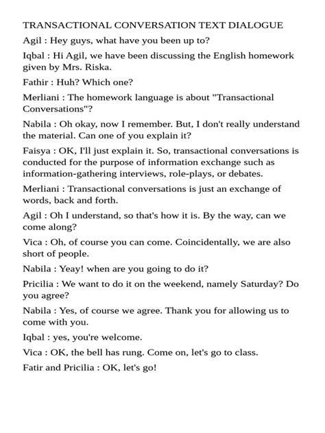 Transactional Conversation Text Dialogue Pdf