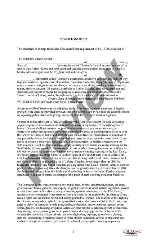 Indiana Sewer Easement Us Legal Forms