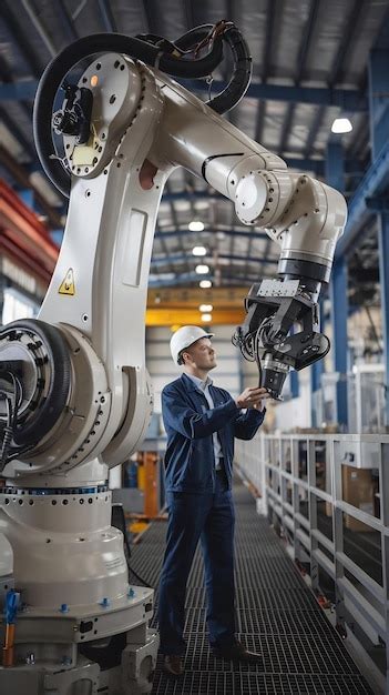 Engineer Examining Robotic Arm In Industry Premium Ai Generated Image