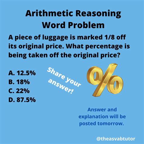 The Asvab Tutor Presents Arithmetic Reasoning Percentage Question The Asvab Tutor
