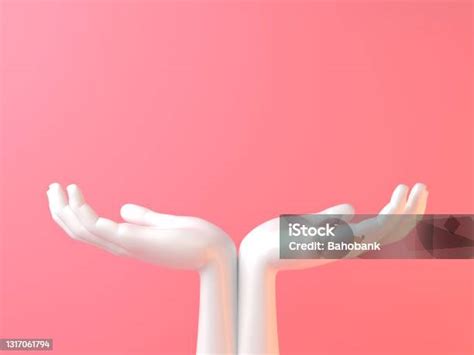 추상적인 머천다이징을 위한 배경은 깨끗한 흰색 손입니다 파스텔 핑크 배경 3d 일러스트레이션 3차원 형태에 대한 스톡 사진 및 기타 이미지 Istock