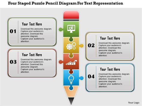Four Staged Puzzle Pencil Diagram For Text Representation PowerPoint Template