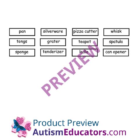 Kitchen Tools File Folder Task For Autism