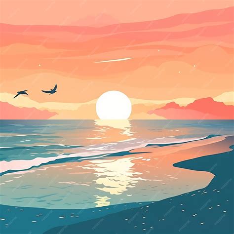 Premium Photo A Cartoon Illustration Of A Sunset With Birds Flying