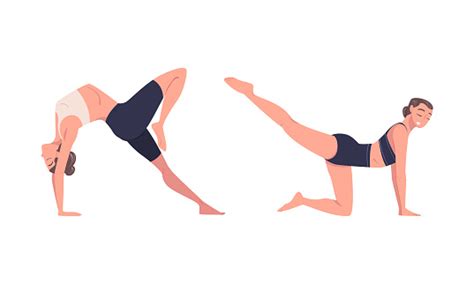 요가를 하는 젊은 여성들 스튜디오에서 다양한 아사나를 연습하는 스포츠 복장을 한 소녀들 육체와 영적 연습 개념 만화 벡터