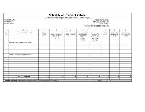 Free Printable Schedule Of Values Templates Pdf Excel Construction