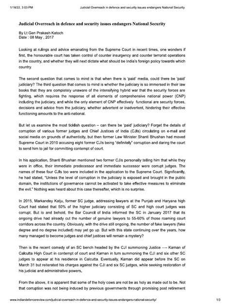 Judicial Overreach In Defence Pdf