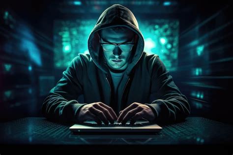 Premium Ai Image Hacker Front Of His Computer Committing Digital Cybercrime