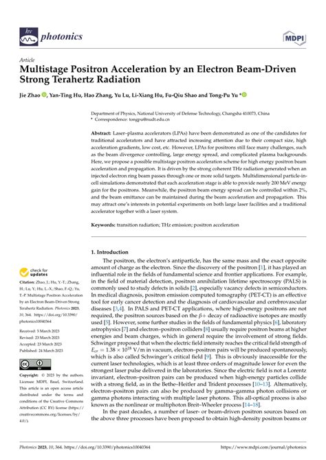 Pdf Multistage Positron Acceleration By An Electron Beam Driven Strong Terahertz Radiation