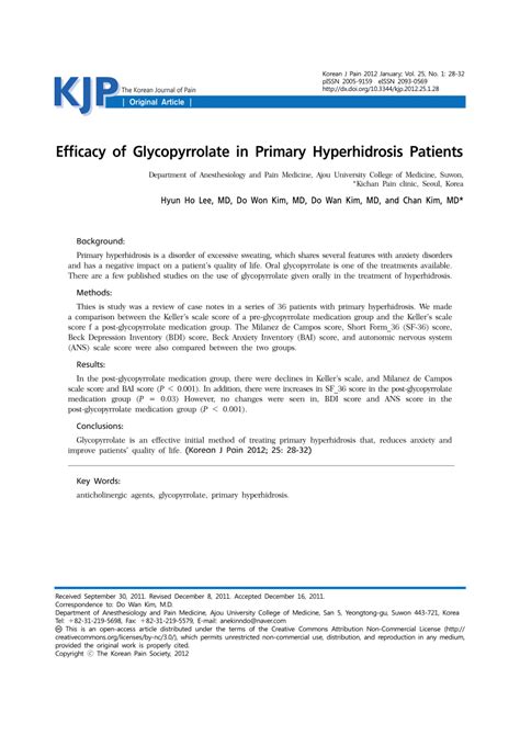 Pdf Efficacy Of Glycopyrrolate In Primary Hyperhidrosis Patients
