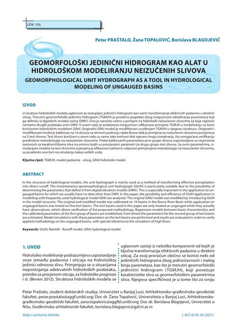 Pdf Geomorphological Unit Hydrograph As A Tool In Hydrological