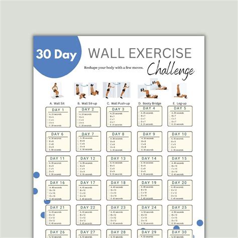 30 Day Wall Exercise Challenge Printable Wall Fitness Etsy Singapore