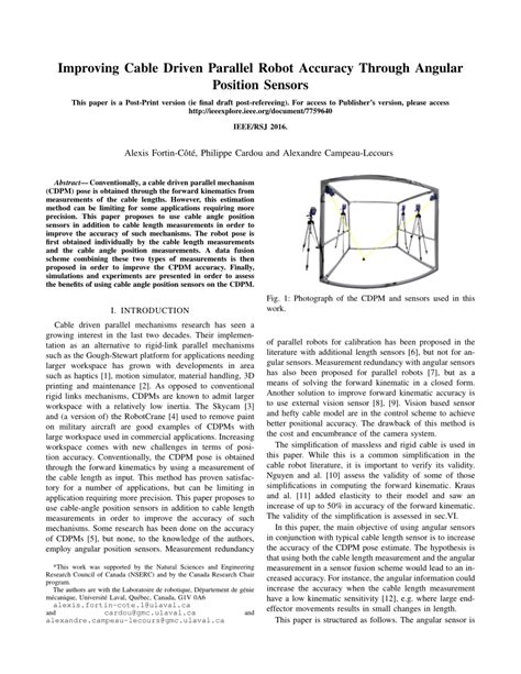 Pdf Improving Cable Driven Parallel Robot Accuracy Through Angular
