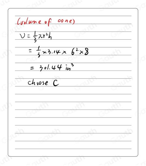 solved the volume of a cone is given by the formula v 1 3 π r 2h what