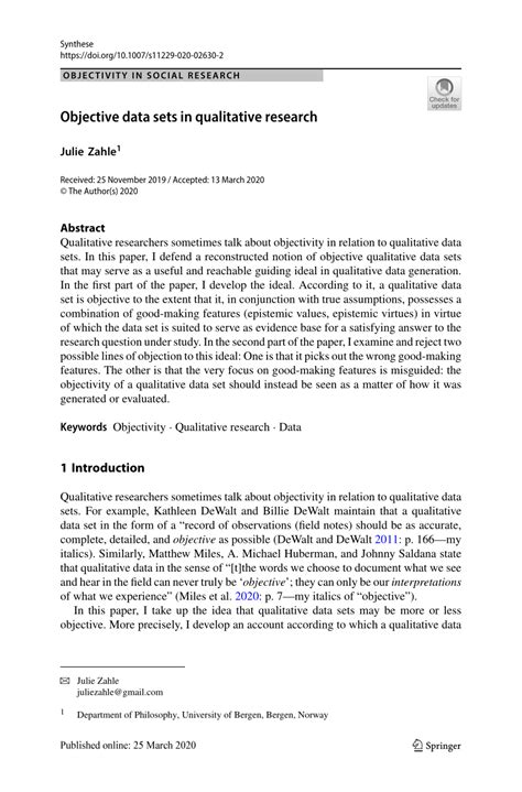 Pdf Objective Data Sets In Qualitative Research
