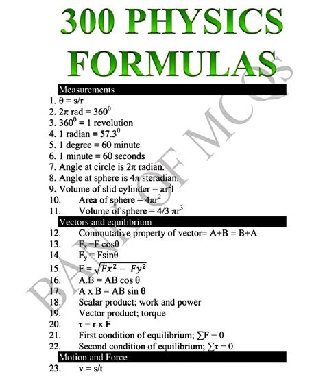 SOLUTION Physics Formulas Studypool
