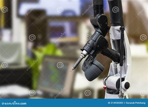 The Cmm Laser Probe Attach On The Robotic Arm Royalty Free Stock