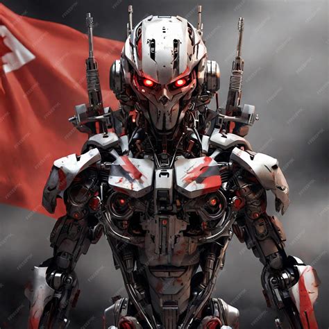 Premium Photo Robot Illustration Scary Face Red Eyes