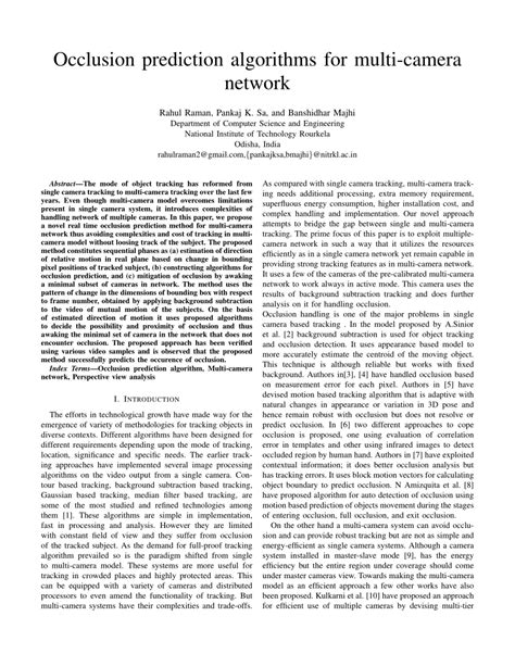 Pdf Occlusion Prediction Algorithms For Multi Camera Network