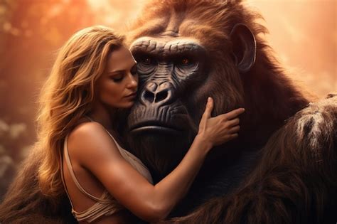 Premium Ai Image Image Of Beautiful Woman And Big Gorilla Expressing