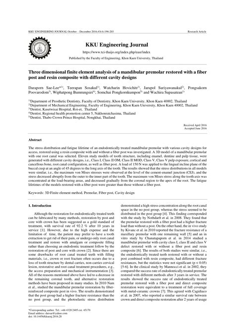 Pdf Three Dimensional Finite Element Analysis Of A Mandibular