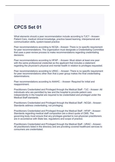 CPCS Set 01 Exam Questions And Answers CPCS Stuvia US