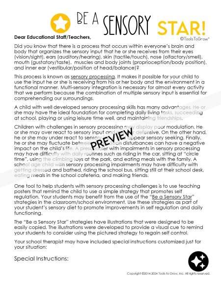 Sensory Star Self Regulation Tools Sensory Processing Therapy