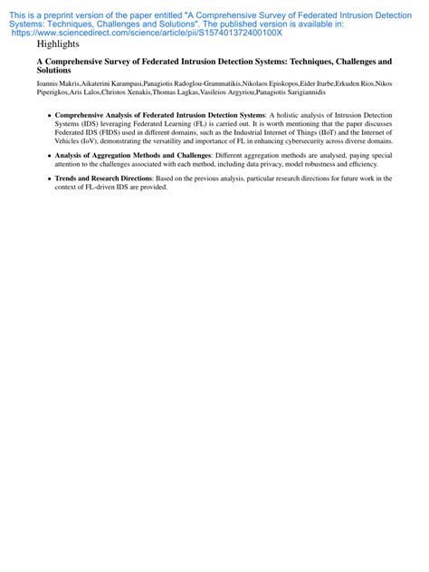 Pdf A Comprehensive Survey Of Federated Intrusion Detection Systems