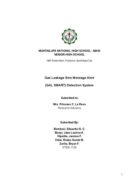 Gas Leakage Sms Message Alert Gal Smart Detection System Pdf