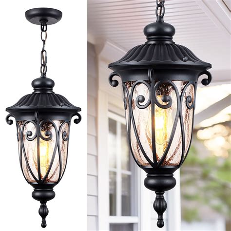Vianis Large Outdoor Pendant Lights Black Hanging Porch Light Fixture