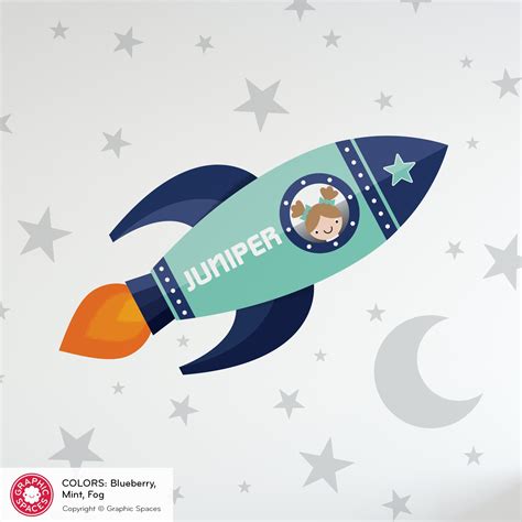 Wall Decal Rocket Wall Decal Personalized Girl Graphic Spaces
