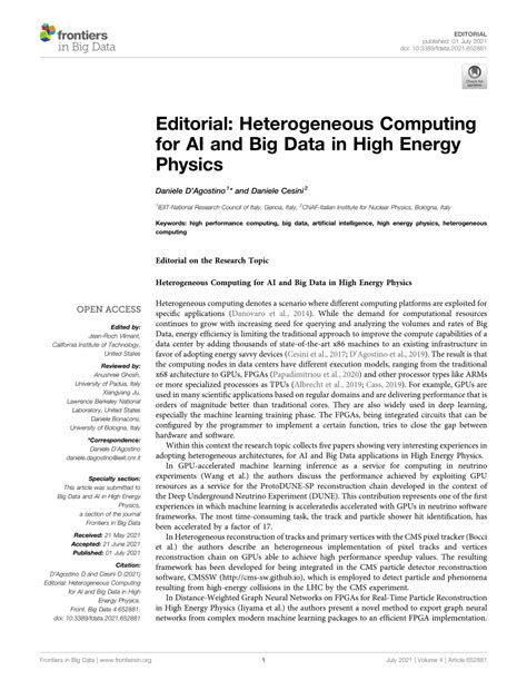Pdf Editorial Heterogeneous Computing For Ai And Big Data In High