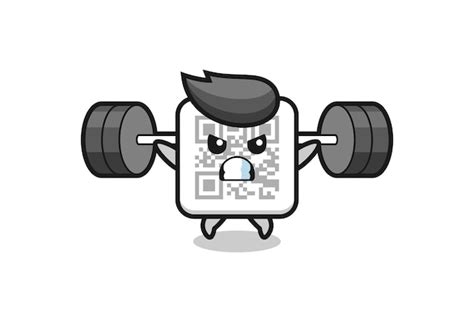 Premium Vector Qr Code Mascot Cartoon With A Barbell Cute Design